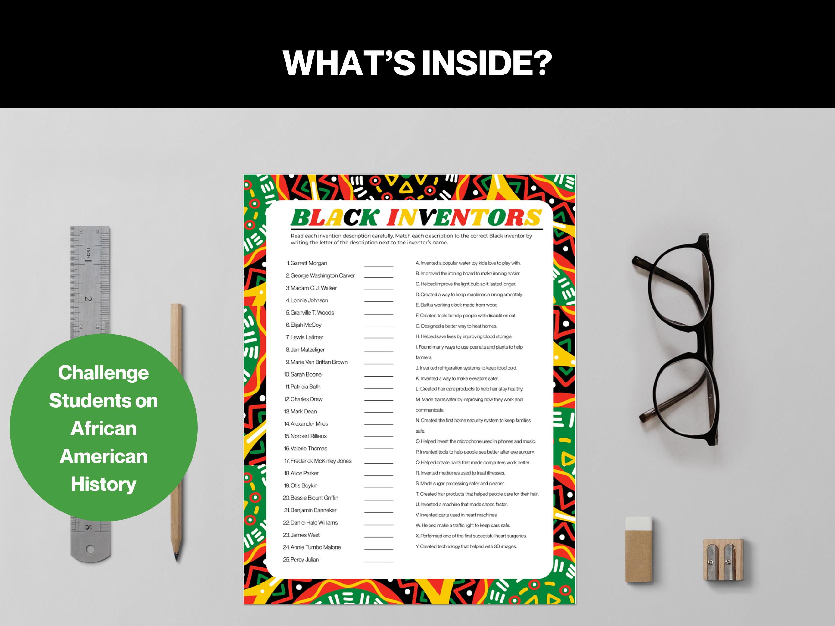 Black History Month Worksheet | Black Inventors Matching Activity ...