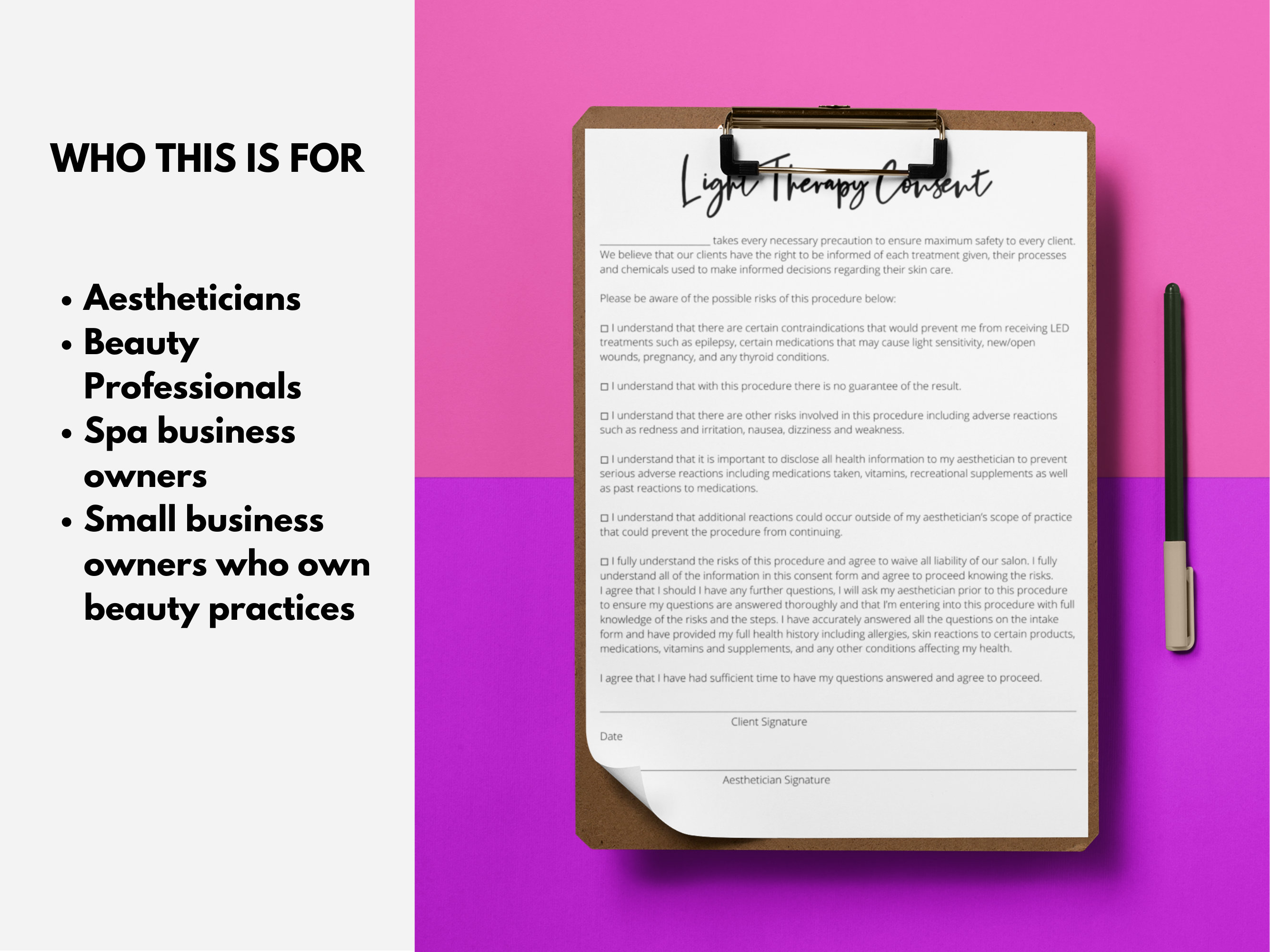 LED Light Therapy Consent Forms Light Therapy Aesthetician - Etsy