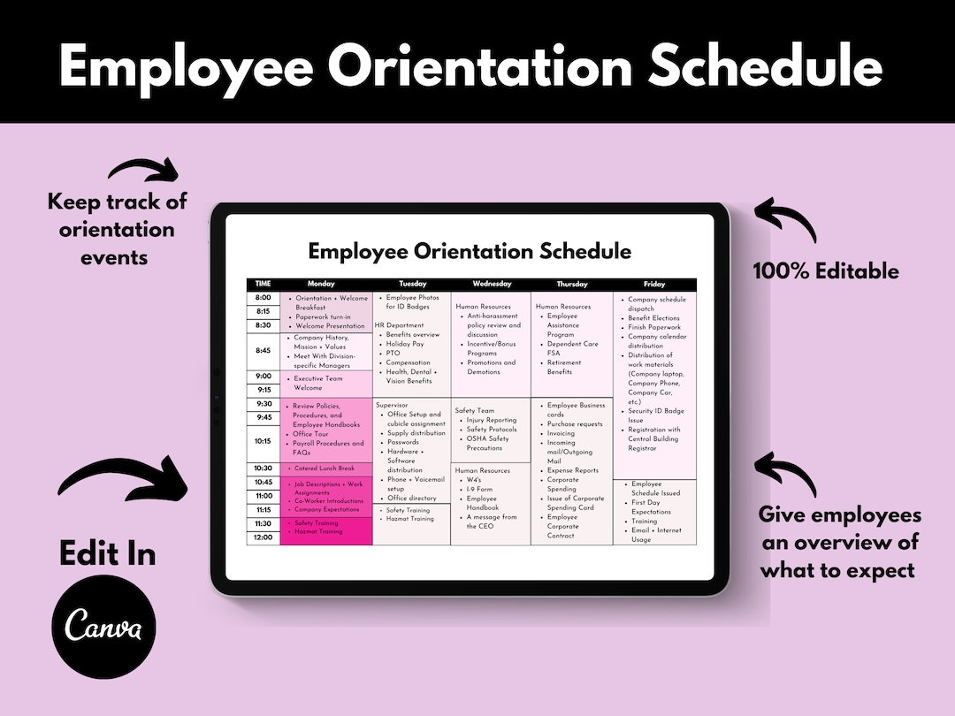 Employee Onboarding Schedule Template: Editable New Hire Checklist ...