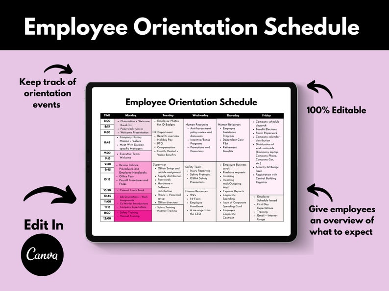 Employee Onboarding Schedule Template: Editable New Hire Checklist ...