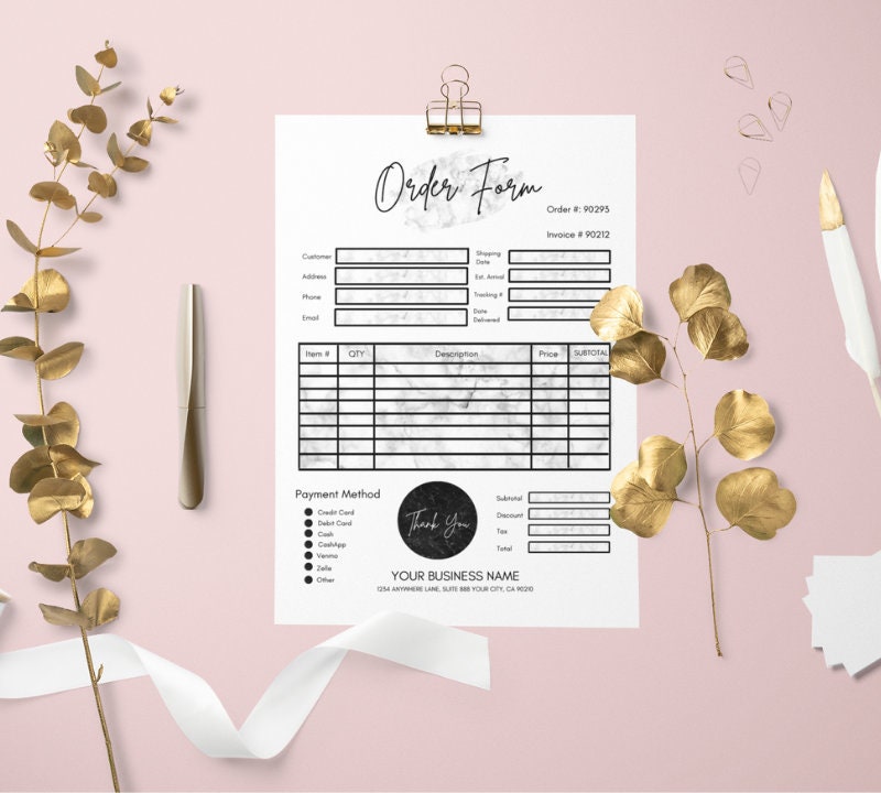 Marble Order Form// Client Order Form// Editable Order Form// Printable ...