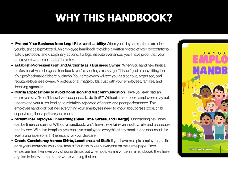 Editable Daycare Employee Handbook Template: Childcare Policies (canva ...