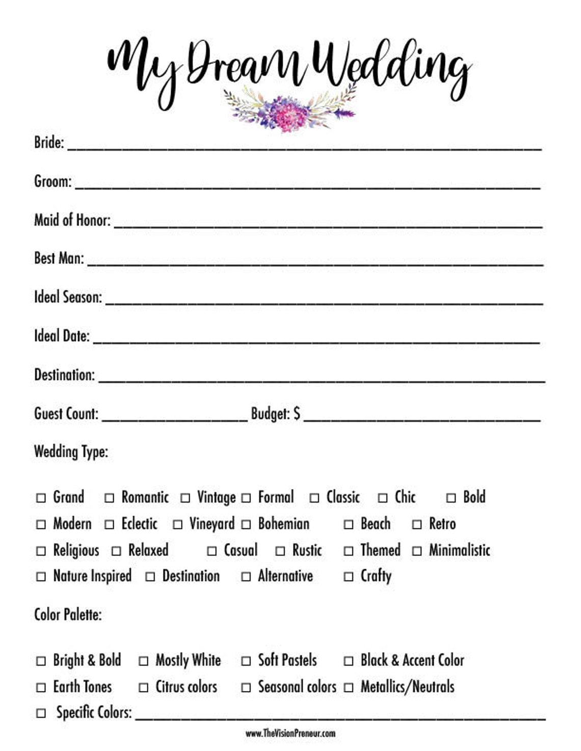 Wedding Planner// Printable Wedding Planning Pages// Wedding Planning ...