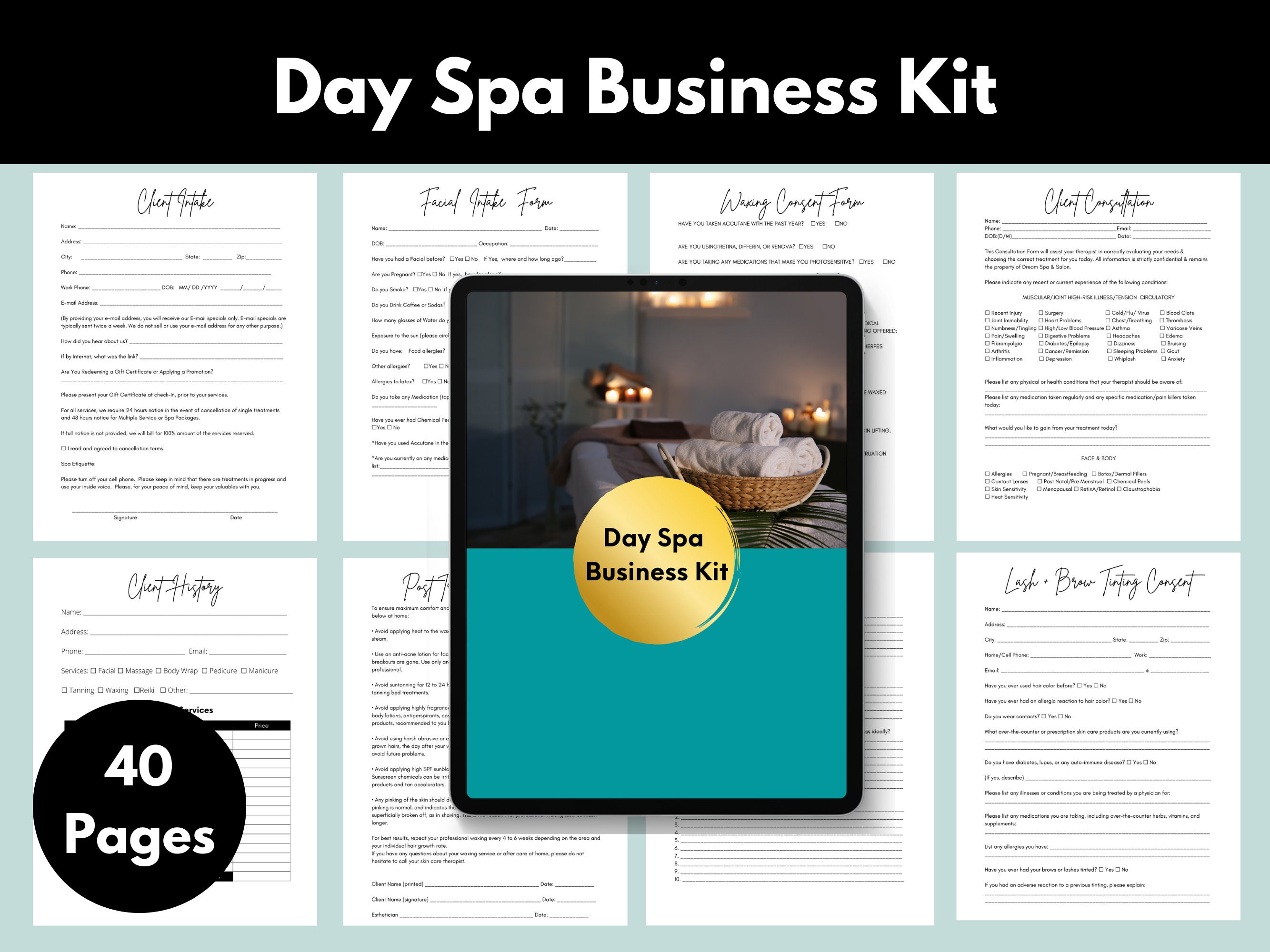 Day Spa Business Kit// Waxing Consent Form// Client Consultation Form ...