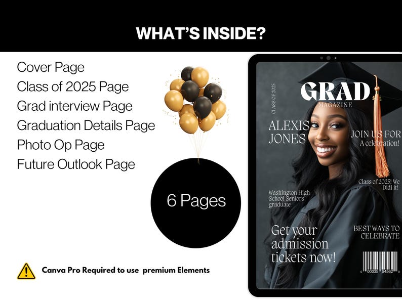 Editable Graduation Magazine Template: Senior Memory Book (canva) - Etsy