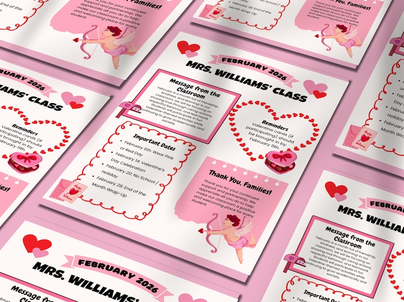 February Classroom Newsletter Template | Valentine’s Day School ...