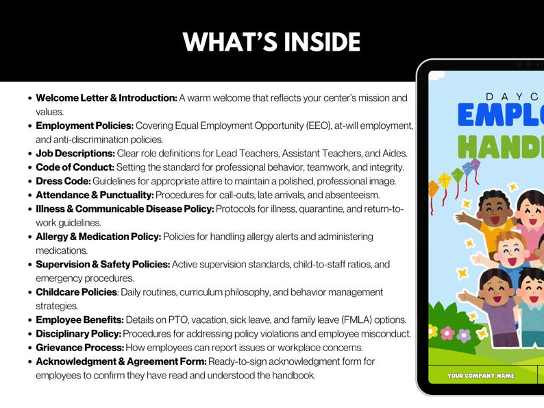 Editable Daycare Employee Handbook Template: Childcare Policies (canva ...