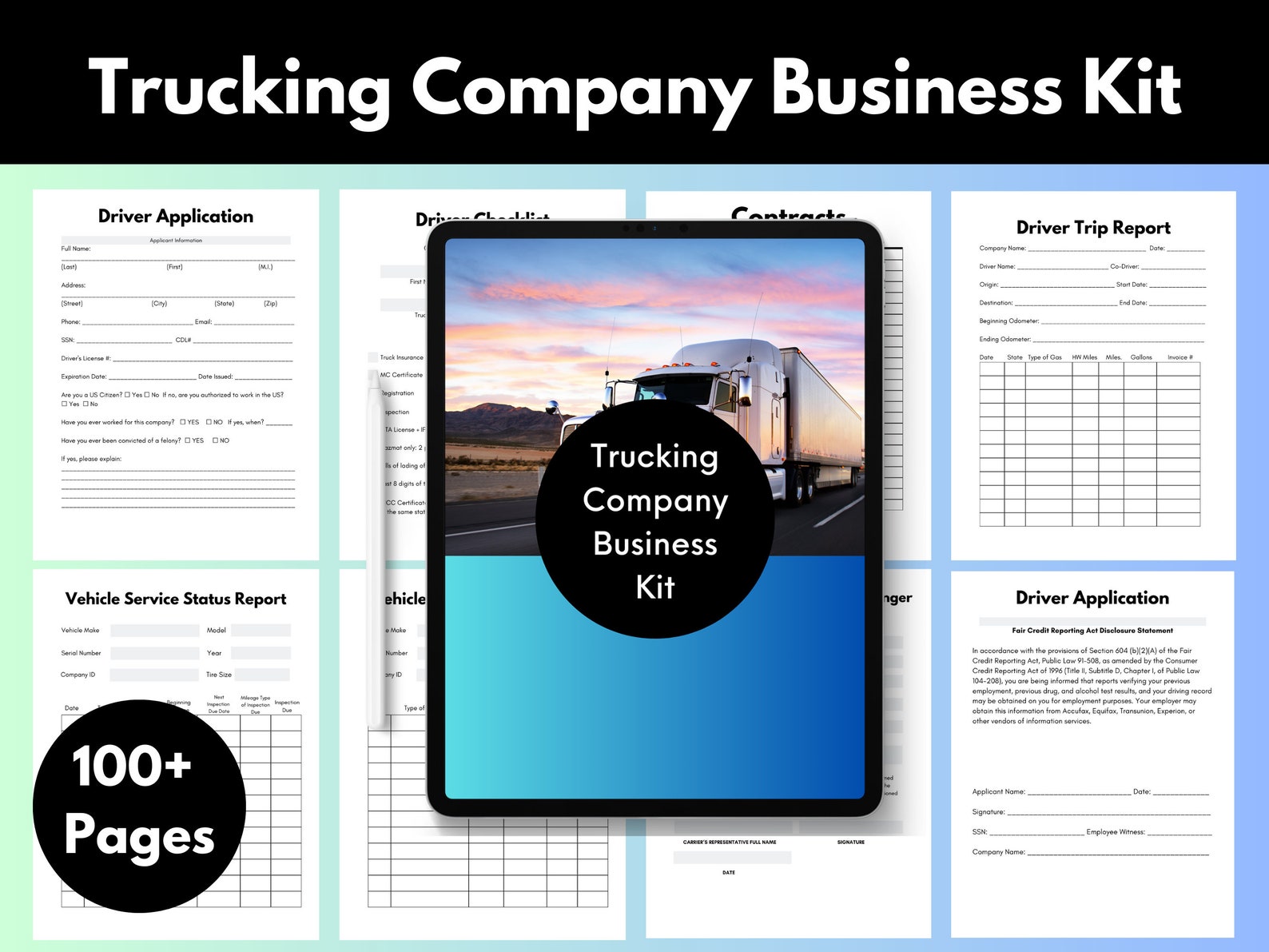 Trucking Company Business Forms Kit: CDL Logistics Startup (digital ...