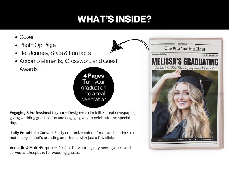 Editable Graduation Newspaper Template | Personalized Graduation ...