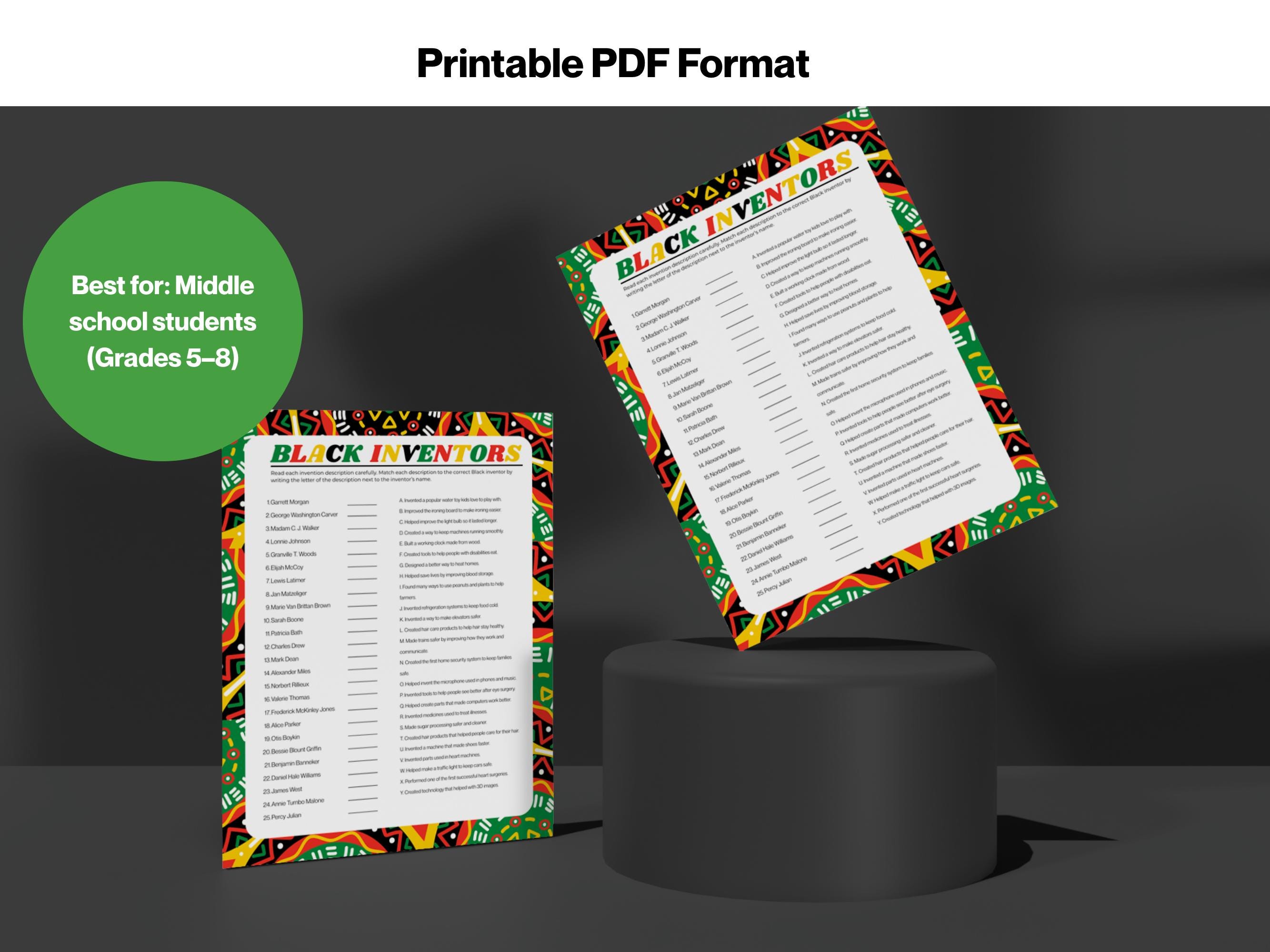 Black History Month Worksheet | Black Inventors Matching Activity ...
