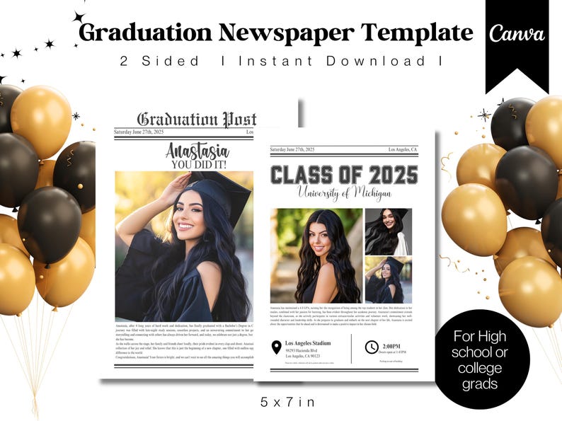 Editable Graduation Newspaper Invitation & Keepsake | Class of 2025 ...