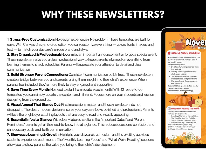 Daycare Newsletter Templates: 12-month Editable Canva Design - Etsy