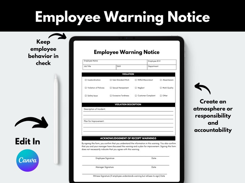 Employee Warning Notice: HR Disciplinary Form (digital) - Etsy
