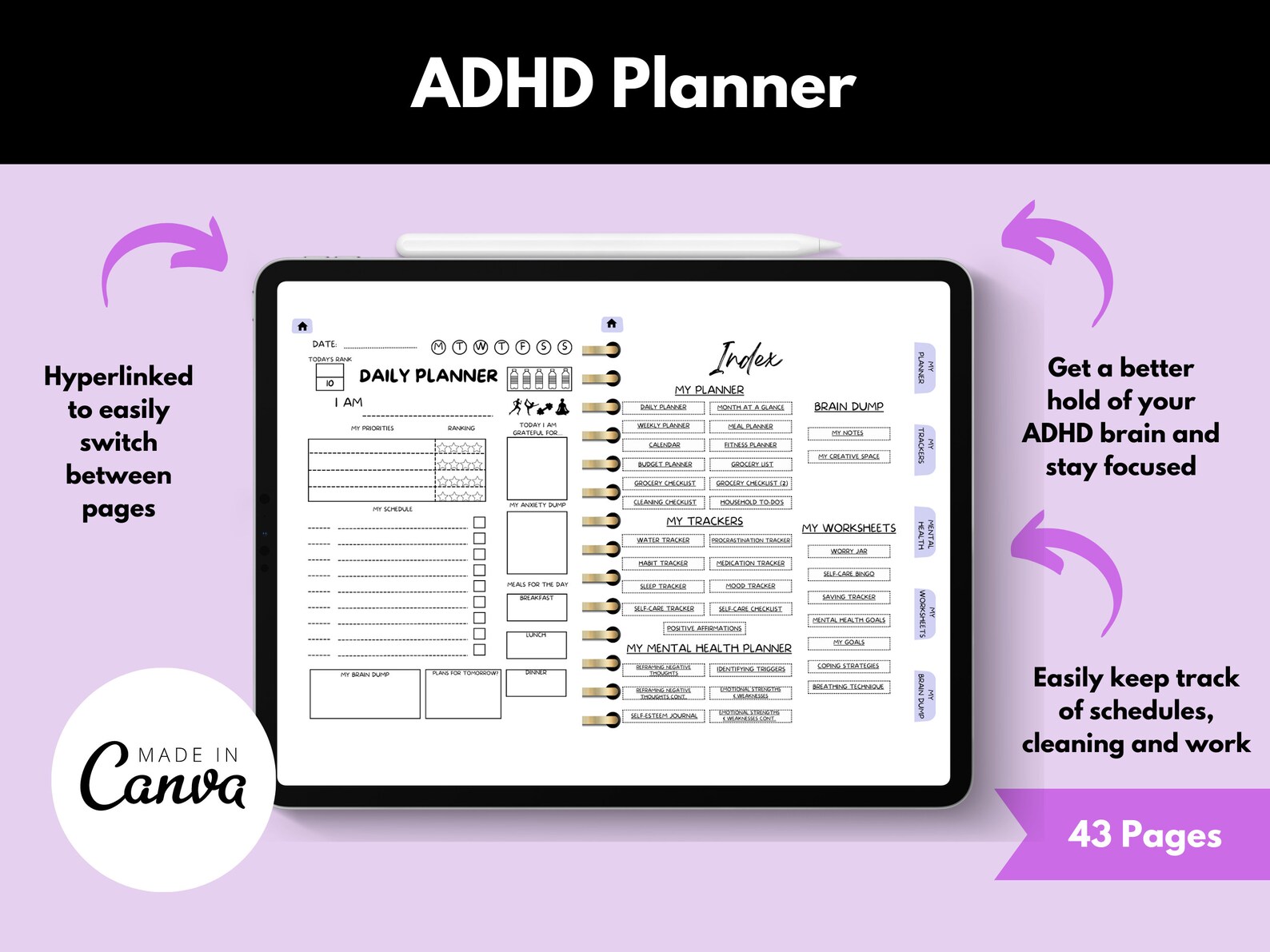 ADHD Digital Planner: Customizable Canva Template (printable PDF ...