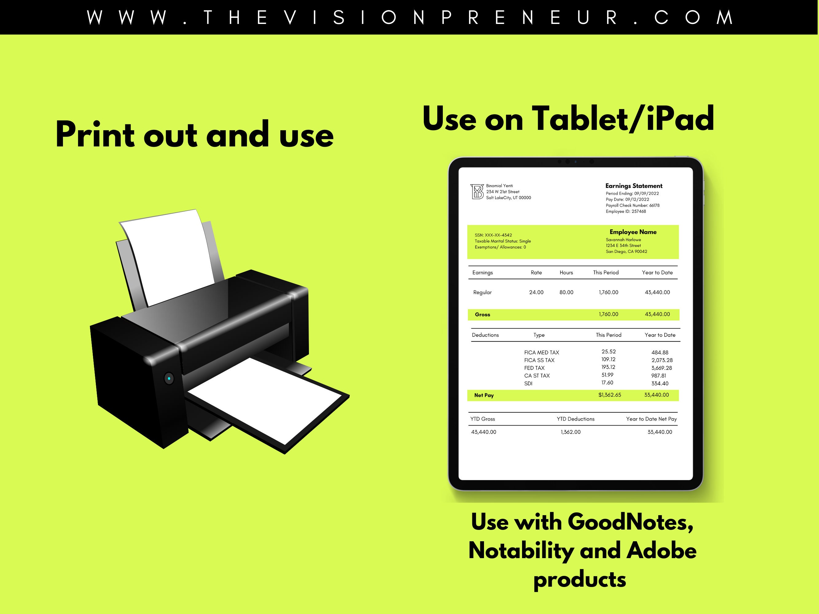 Employee Pay Stub, Pay Stub Template, Editable Pay Stub, Payroll Check ...