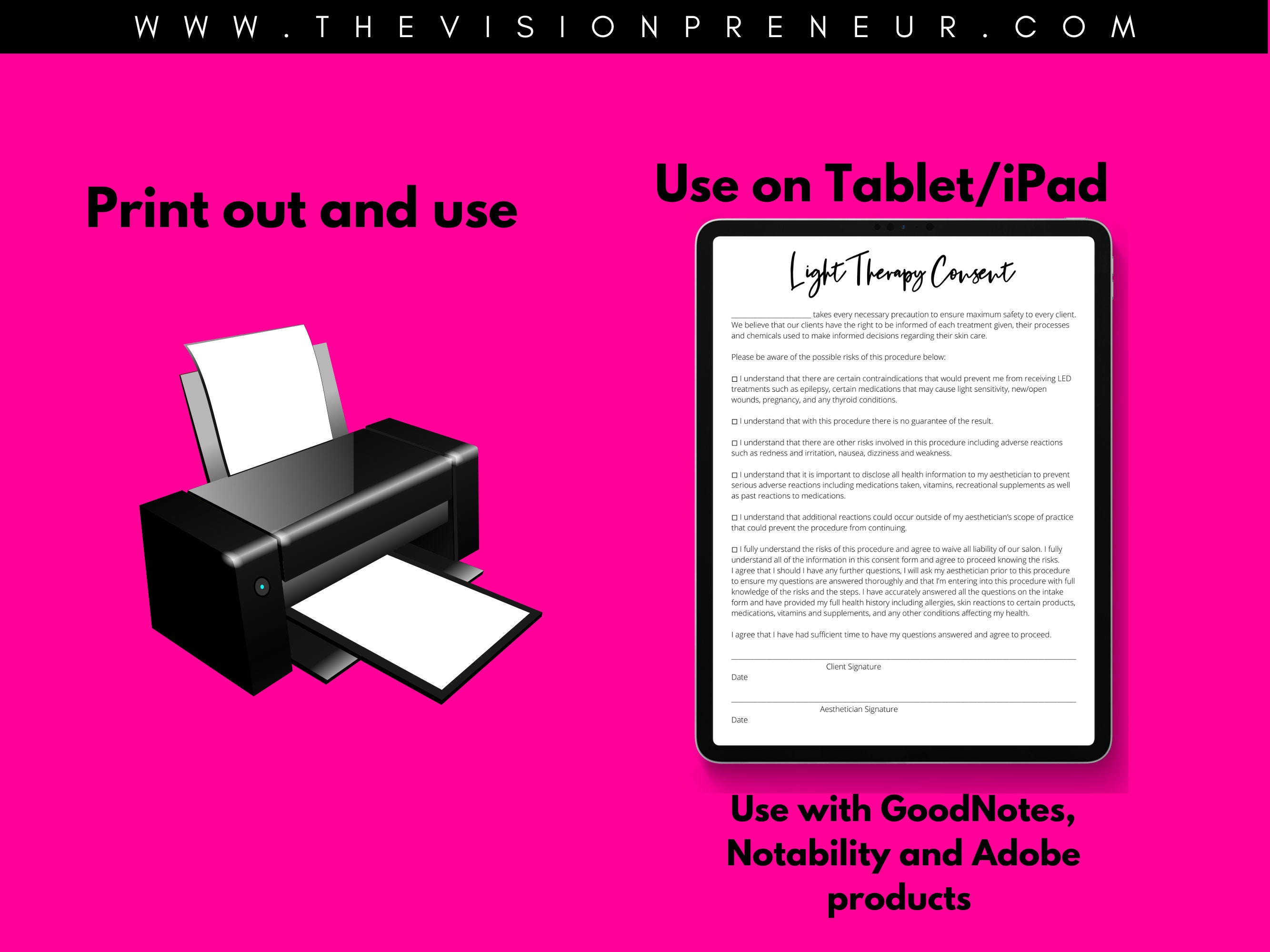 LED Light Therapy Consent Forms Light Therapy Aesthetician - Etsy