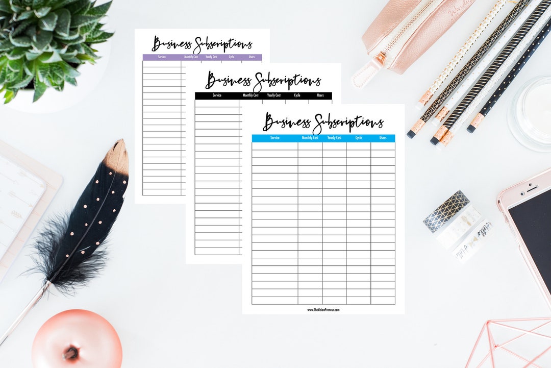 Business Subscription Worksheet// Keep up With Business Subscriptions ...
