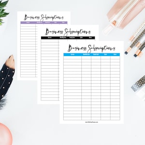 Business Subscription Worksheet// Keep up With Business Subscriptions ...