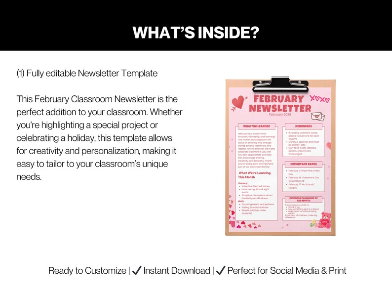 February Classroom Newsletter Template | Valentine’s Day School ...