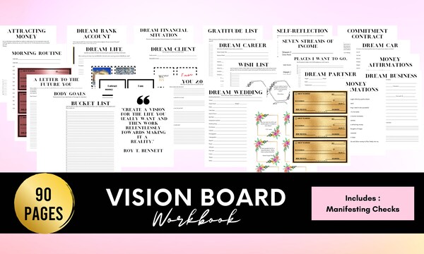 Vision Board Worksheet// Vision Board Checklist// Law of Attraction ...