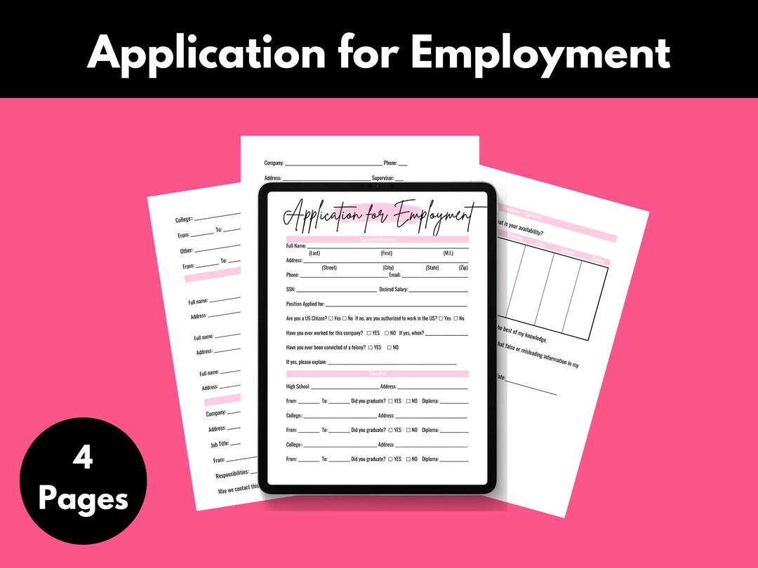 Small Business Employment Application Template: Printable PDF Form (8 ...