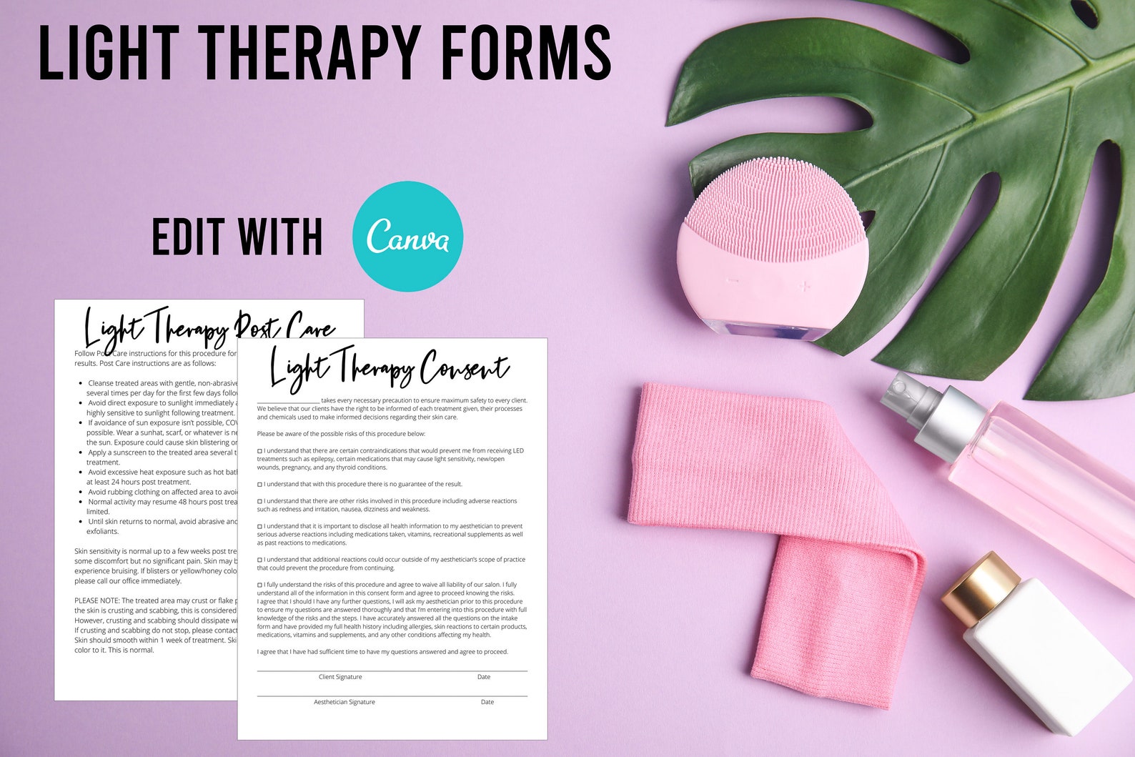 LED Light Therapy Consent Forms, Light Therapy Aesthetician Forms ...