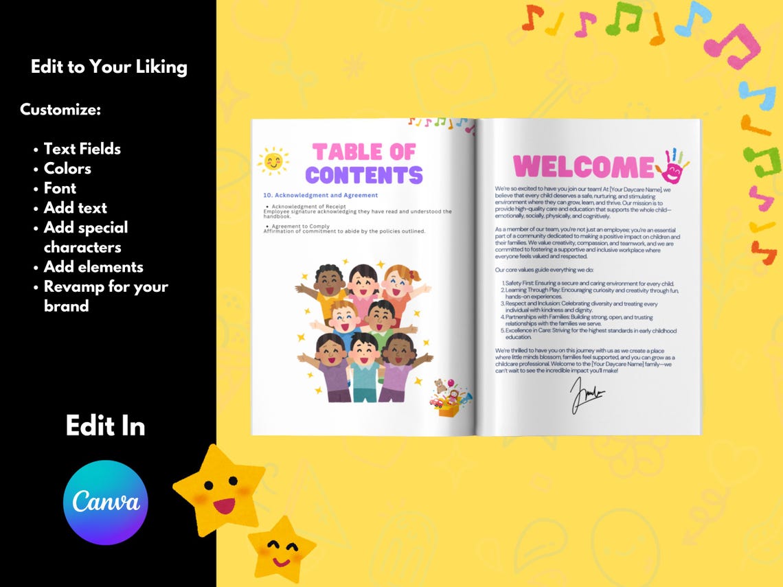 Editable Daycare Employee Handbook Template: Childcare Policies (canva ...
