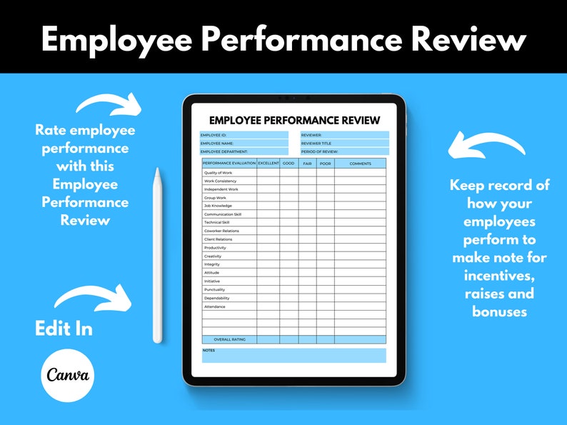 Employee Performance Review Template: HR Evaluation (canva, Digital ...
