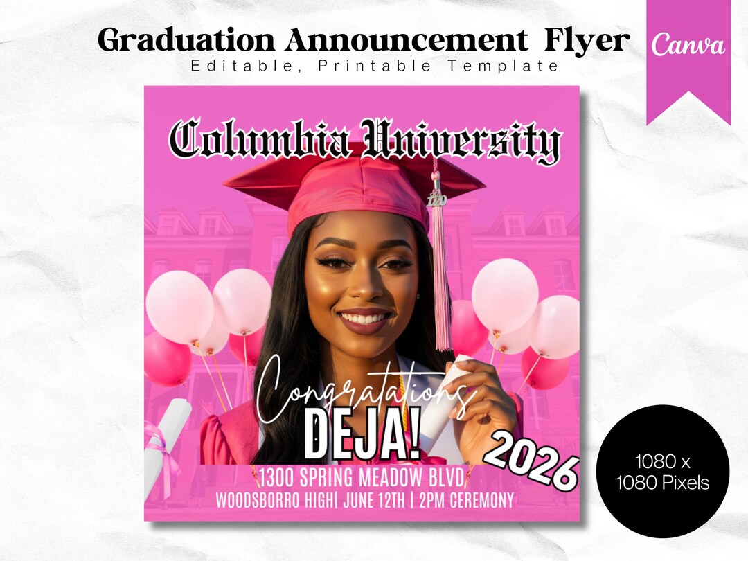 Editable Graduation Announcement Flyer Template: Canva Design (digital ...