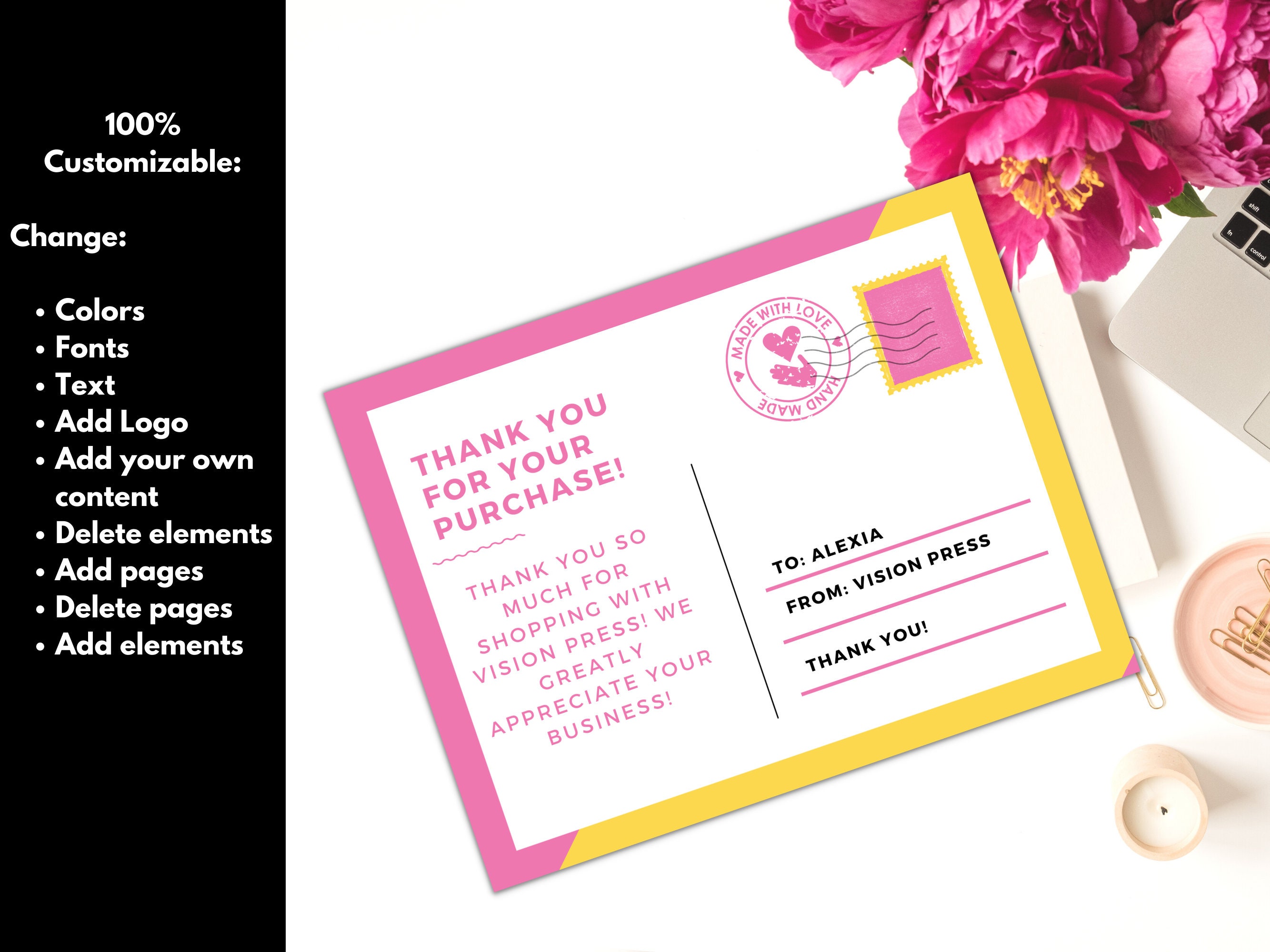 Thank You Post Card Template, Customer Thank You Insert, Small Business ...