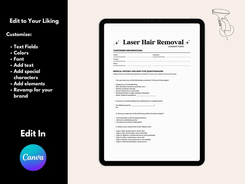 Laser Hair Removal Consent Form Template: Esthetician Spa Business ...