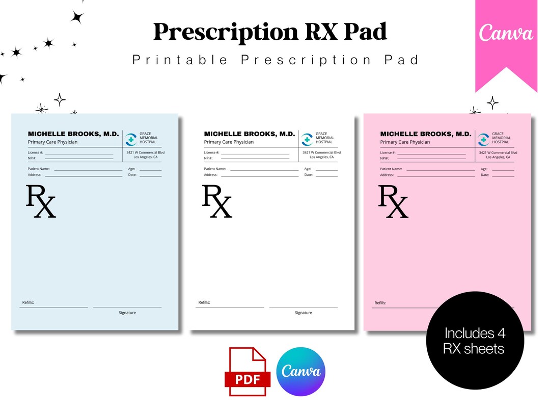 Editable Blank Prescription Pad Template, Printable RX Note Pad ...