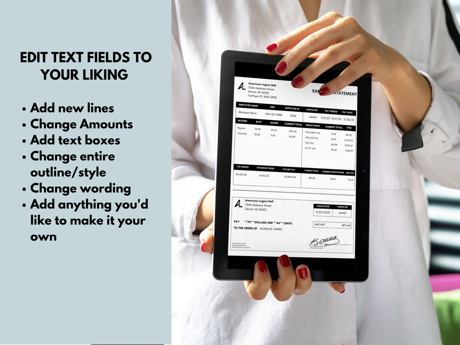 Editable Employee Pay Stub Template: Digital Payroll (8.5 X 11) - Etsy