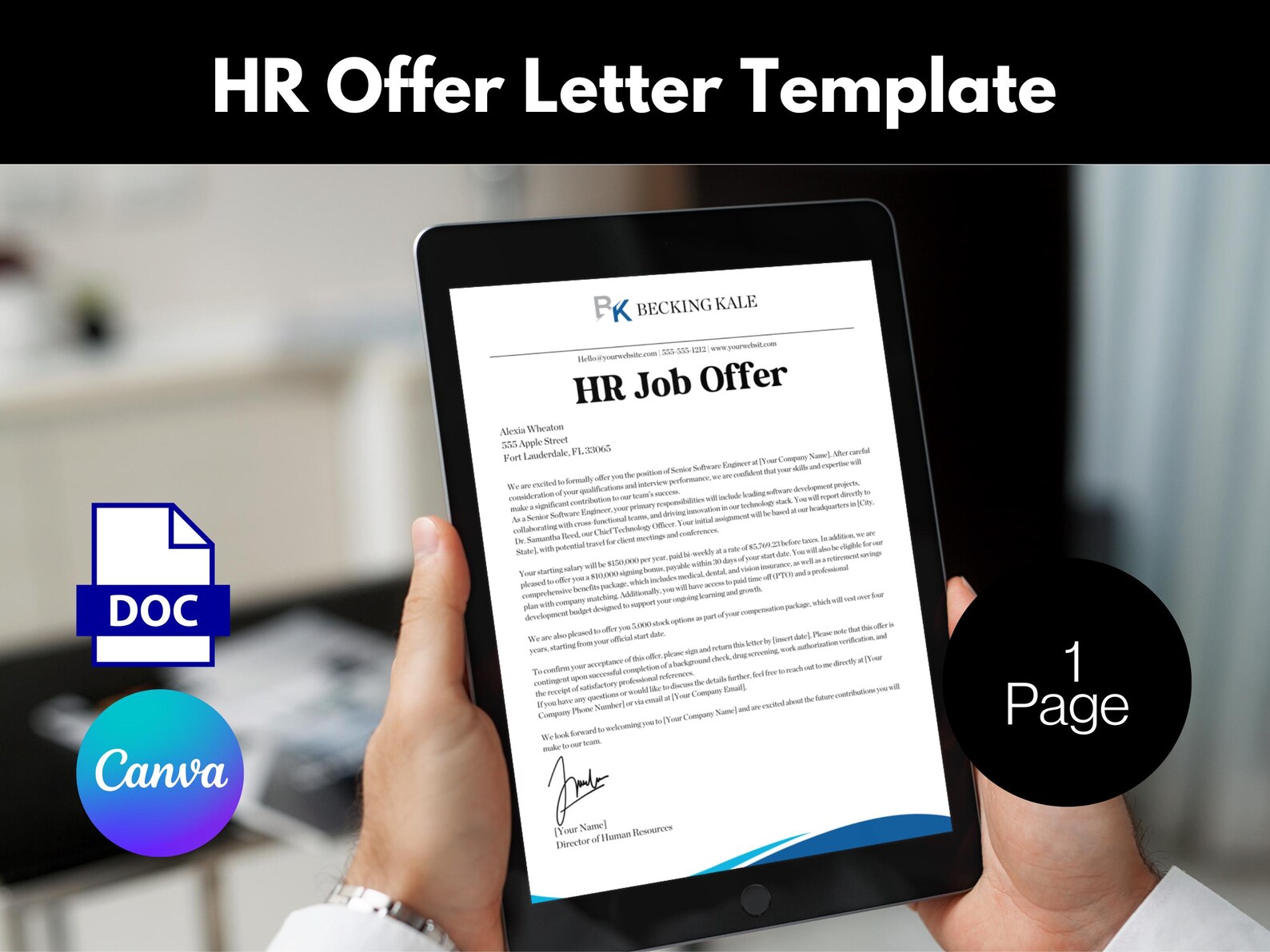 HR Job Offer Letter Template: Editable Employment Document (canva ...