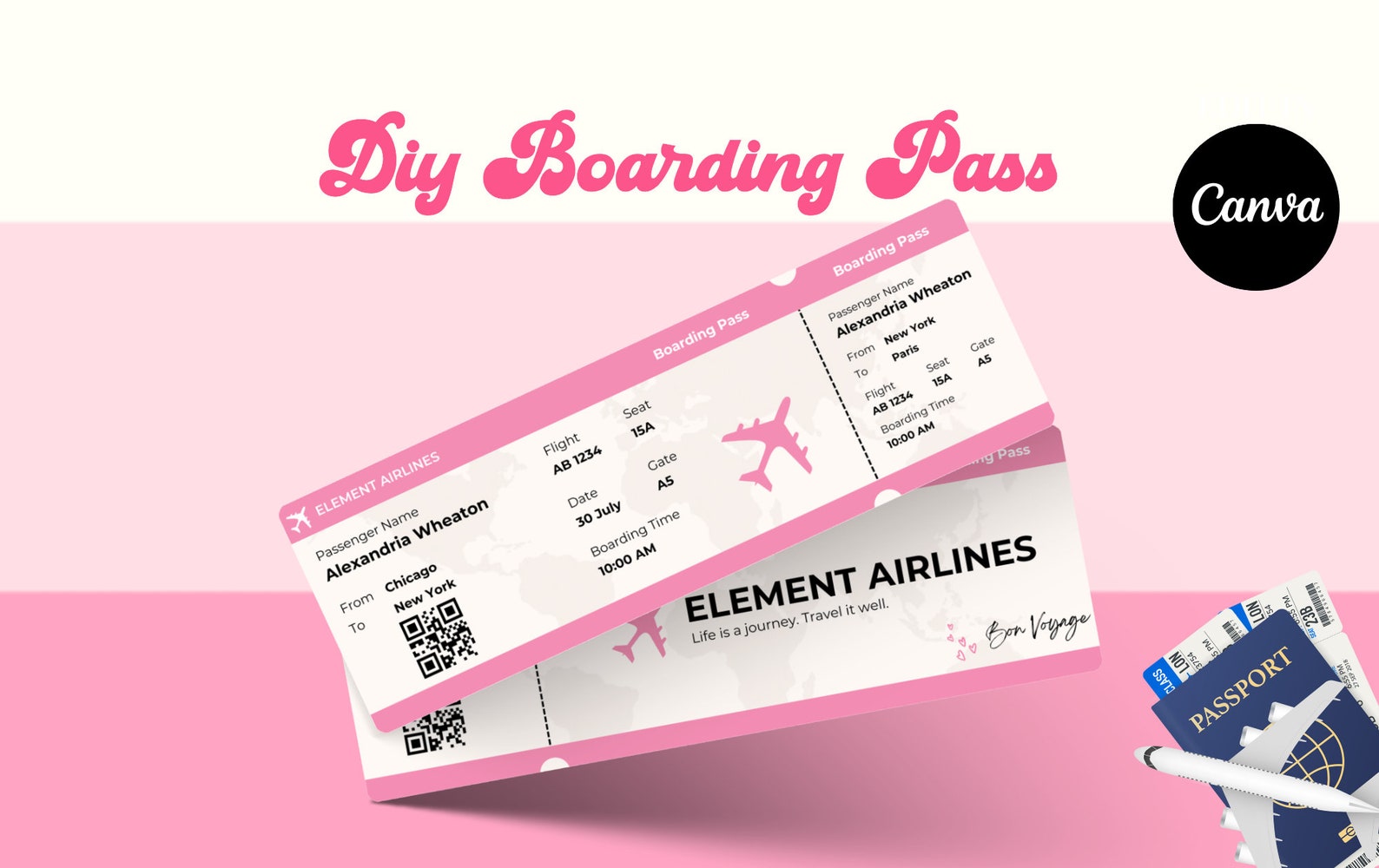 Customizable DIY Boarding Pass Template, Surprise Trip Reveal Gift ...