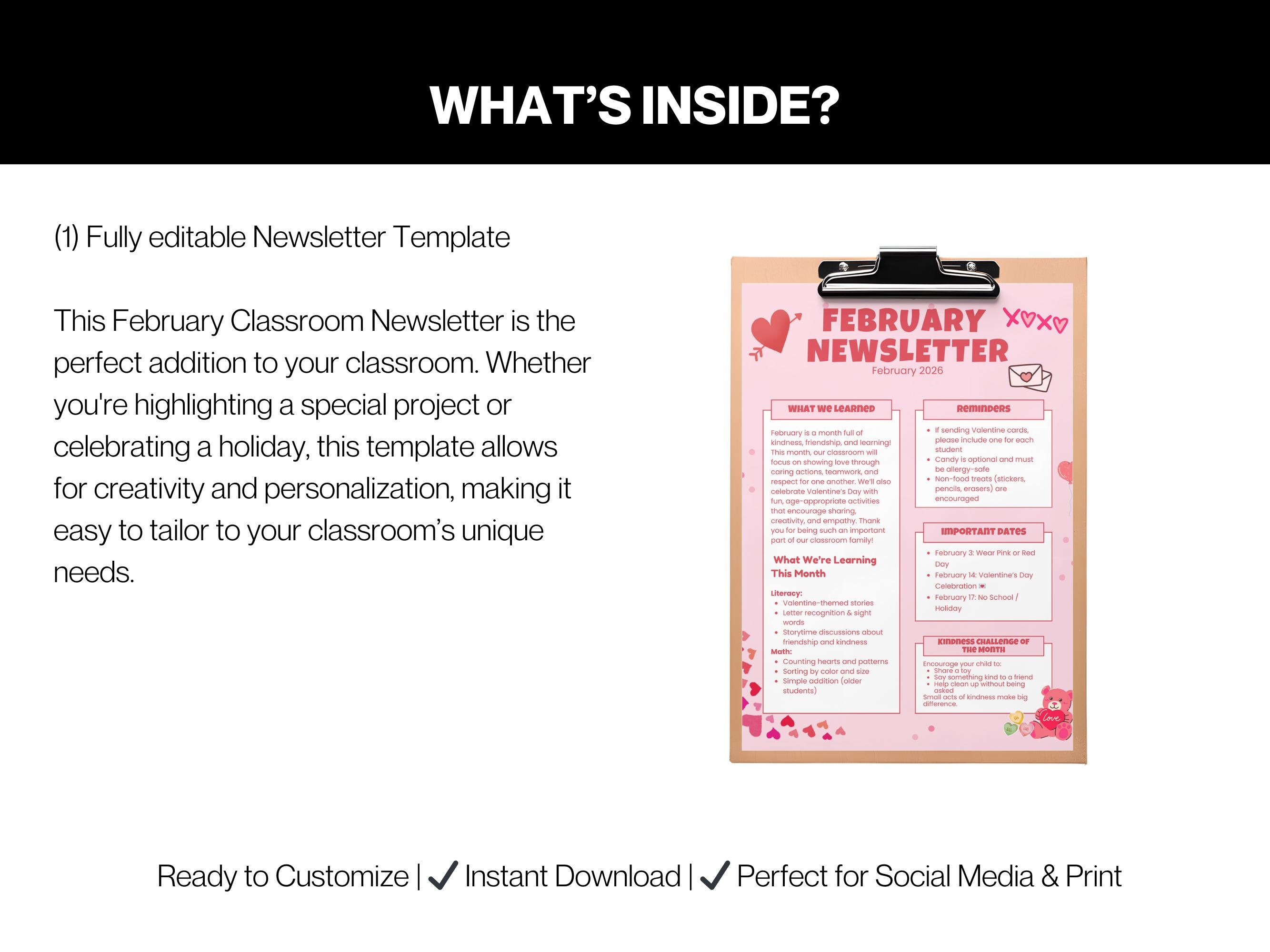 February Classroom Newsletter Template | Valentine’s Day School ...
