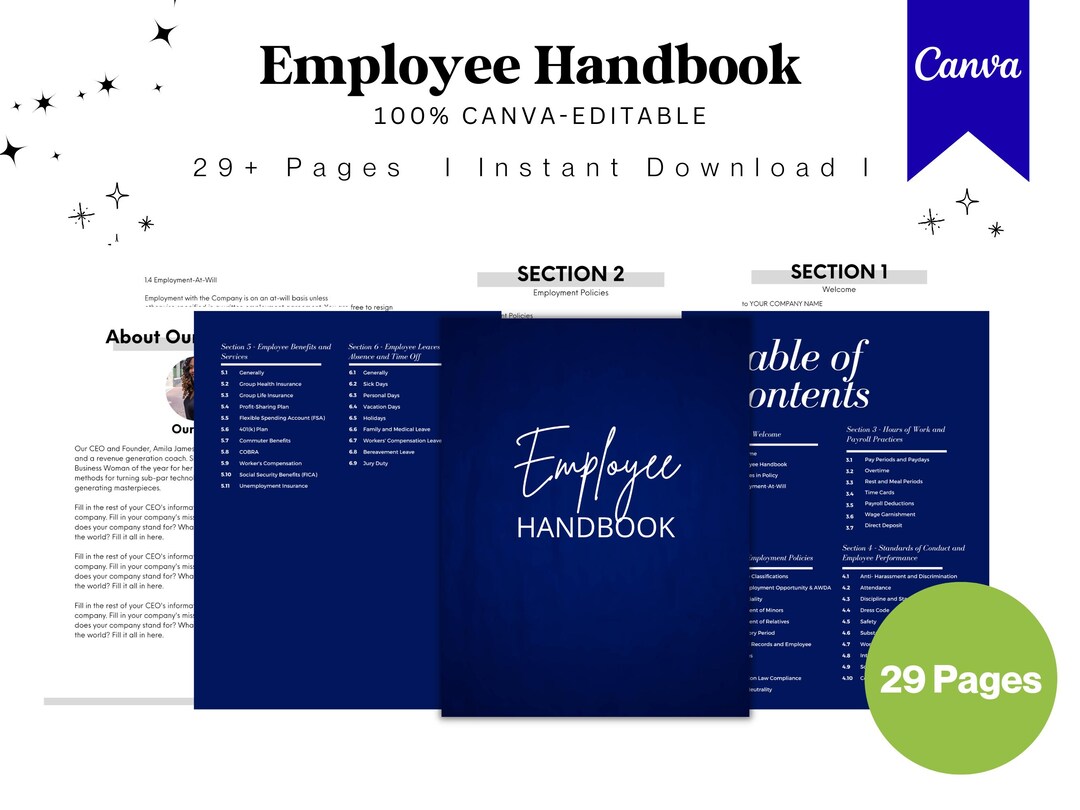 Canva Editable Employee Handbook Template: Company Policies ...
