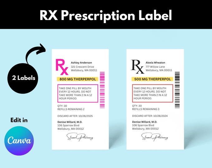 Shot / Oral / Liquid Prescription Labels Labels Only Printed - Etsy