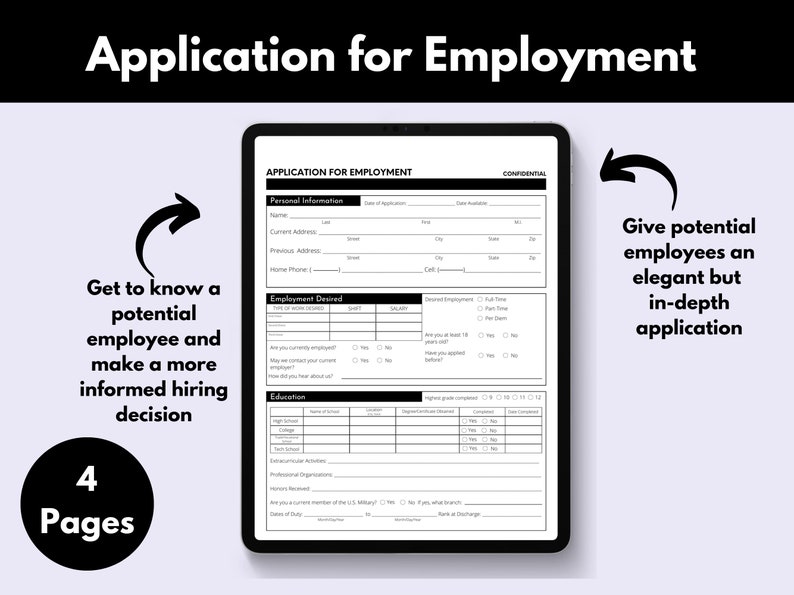 Application for Employment Small Business Employment - Etsy