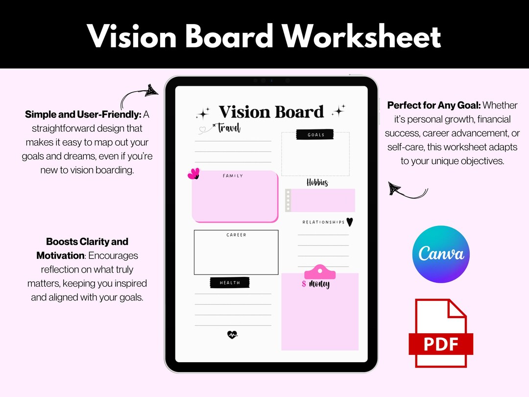 Vision Board Worksheet: Manifestation & Goal-setting (PDF) - Etsy