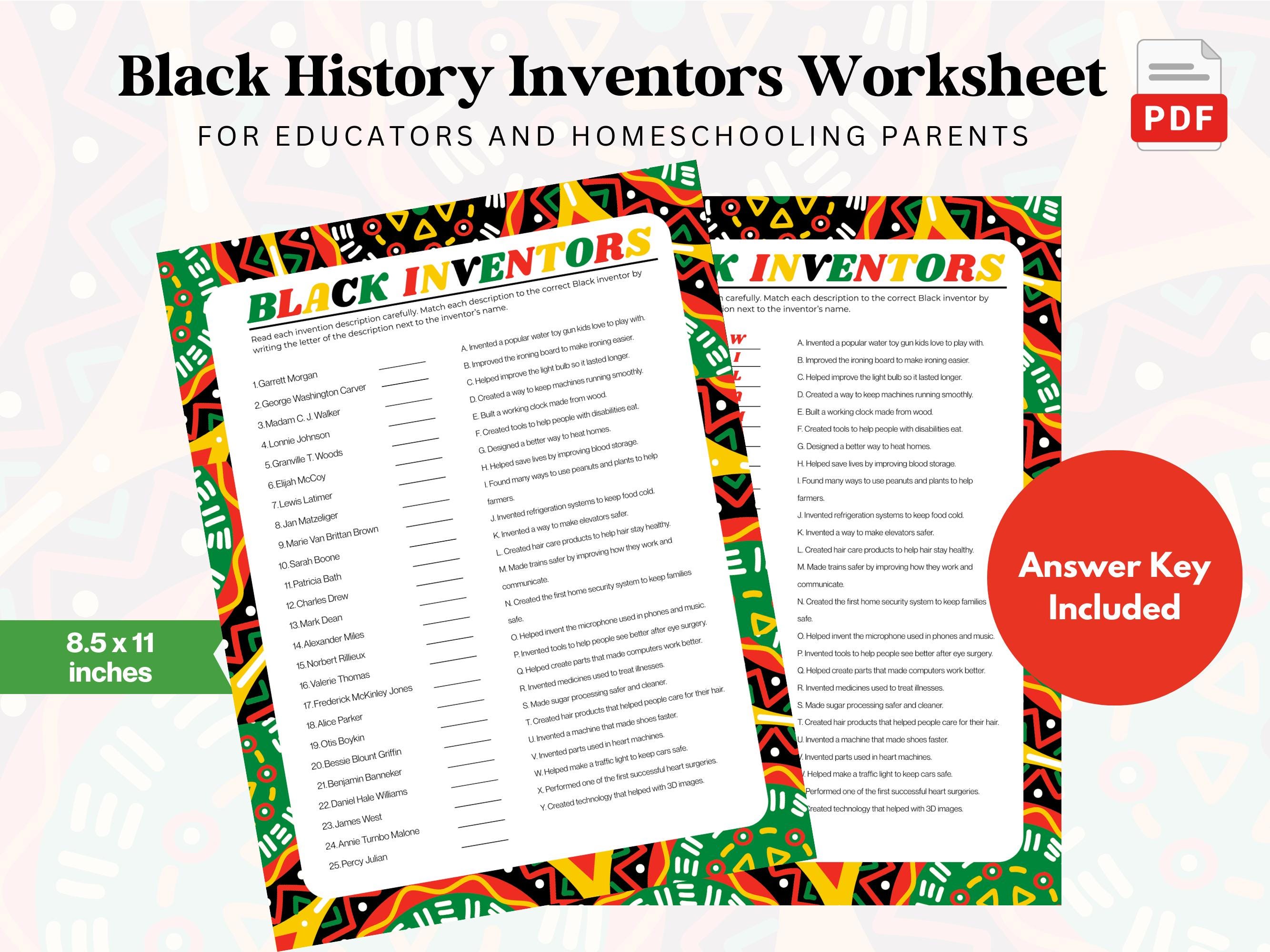 Black History Month Worksheet | Black Inventors Matching Activity ...