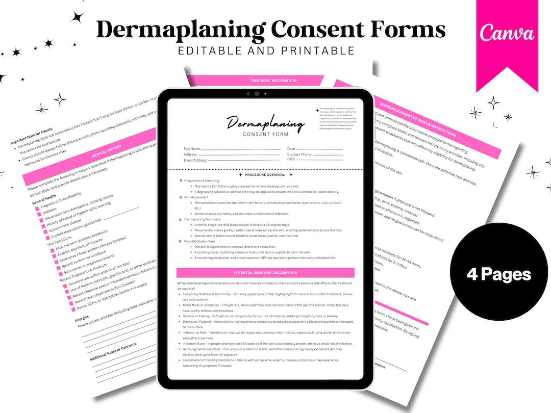 Dermaplaning Consent & Intake Forms | Aesthetician Facial Templates ...