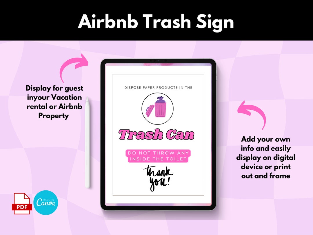 Airbnb Trash & Recycling Sign: Modern Minimal Printable (digital ...
