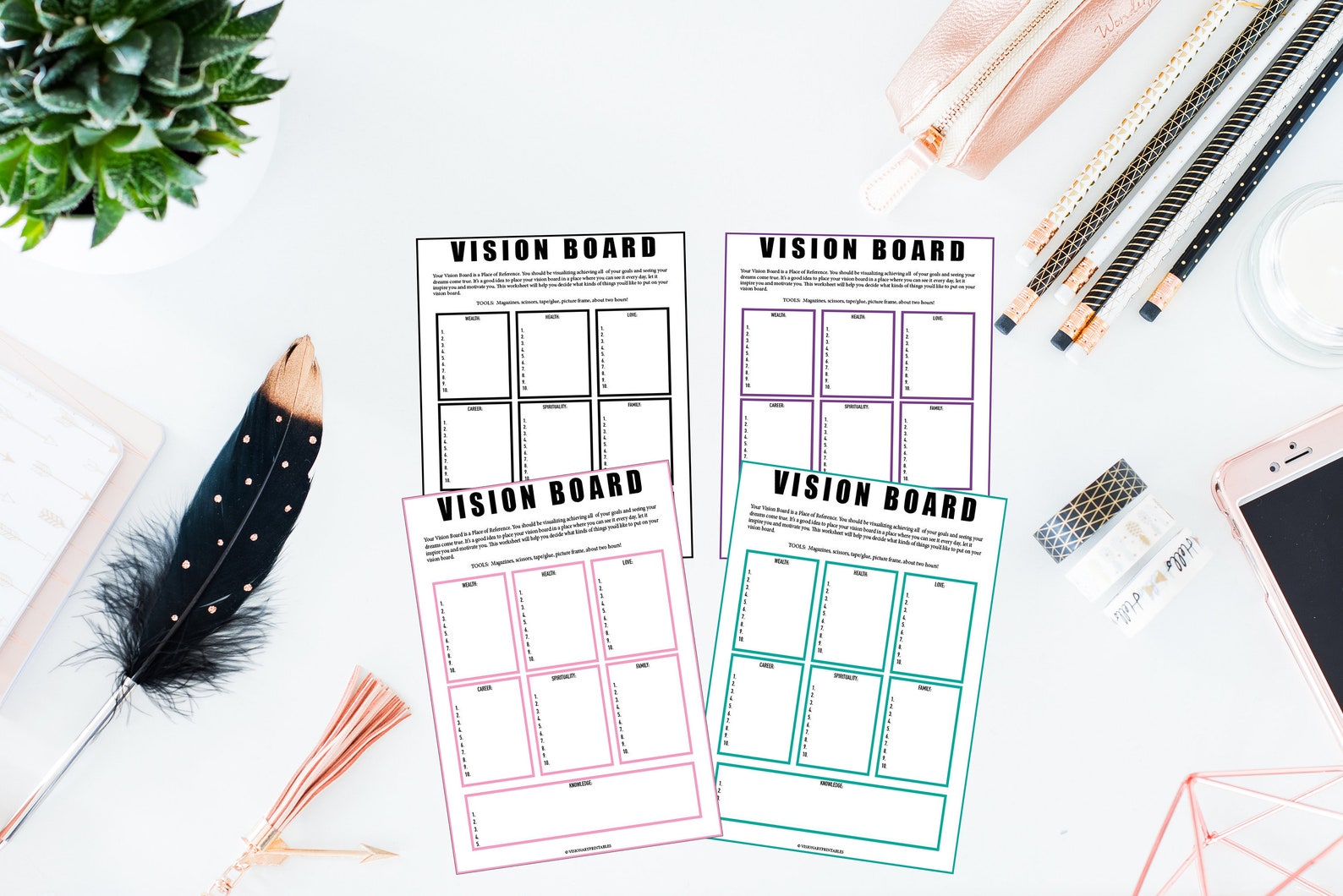 Vision Board Worksheet// Vision Board Checklist// Law of Attraction ...