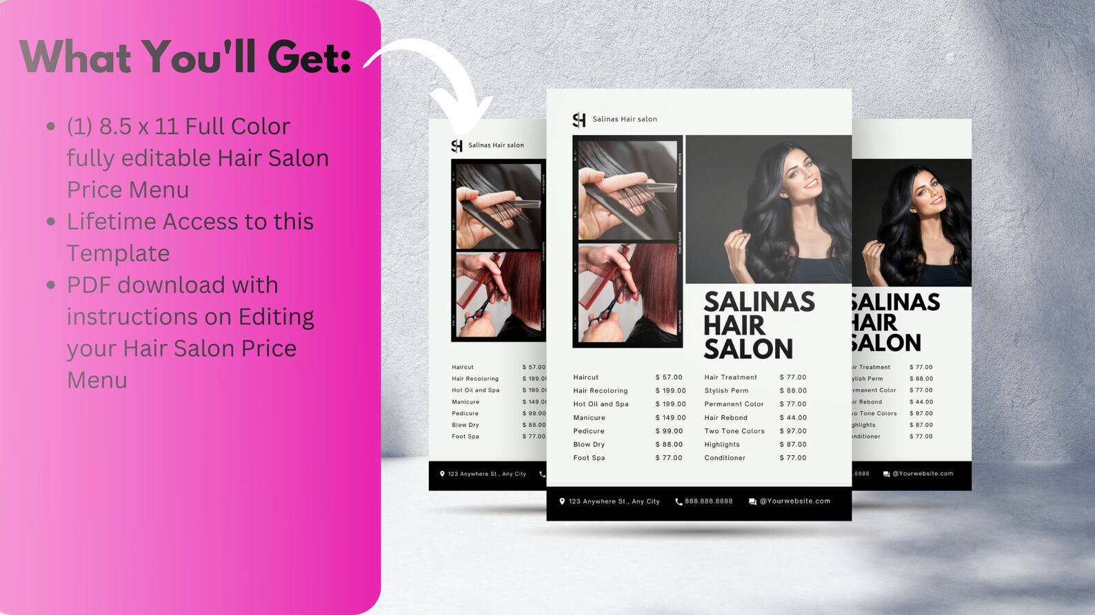 Hair Salon Price List, Hair Salon Price Menu, Price List Template ...