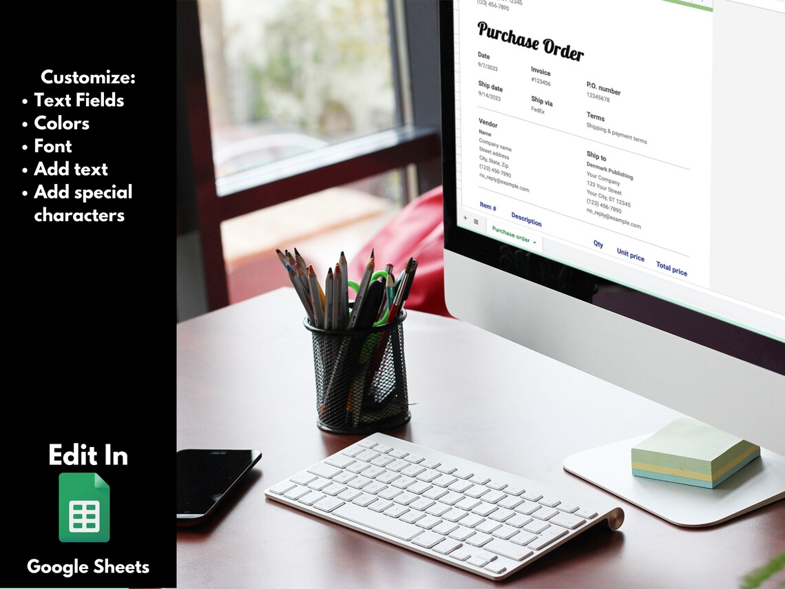 Purchase Order Form, Editable Fillable Purchase Order Template, Google ...