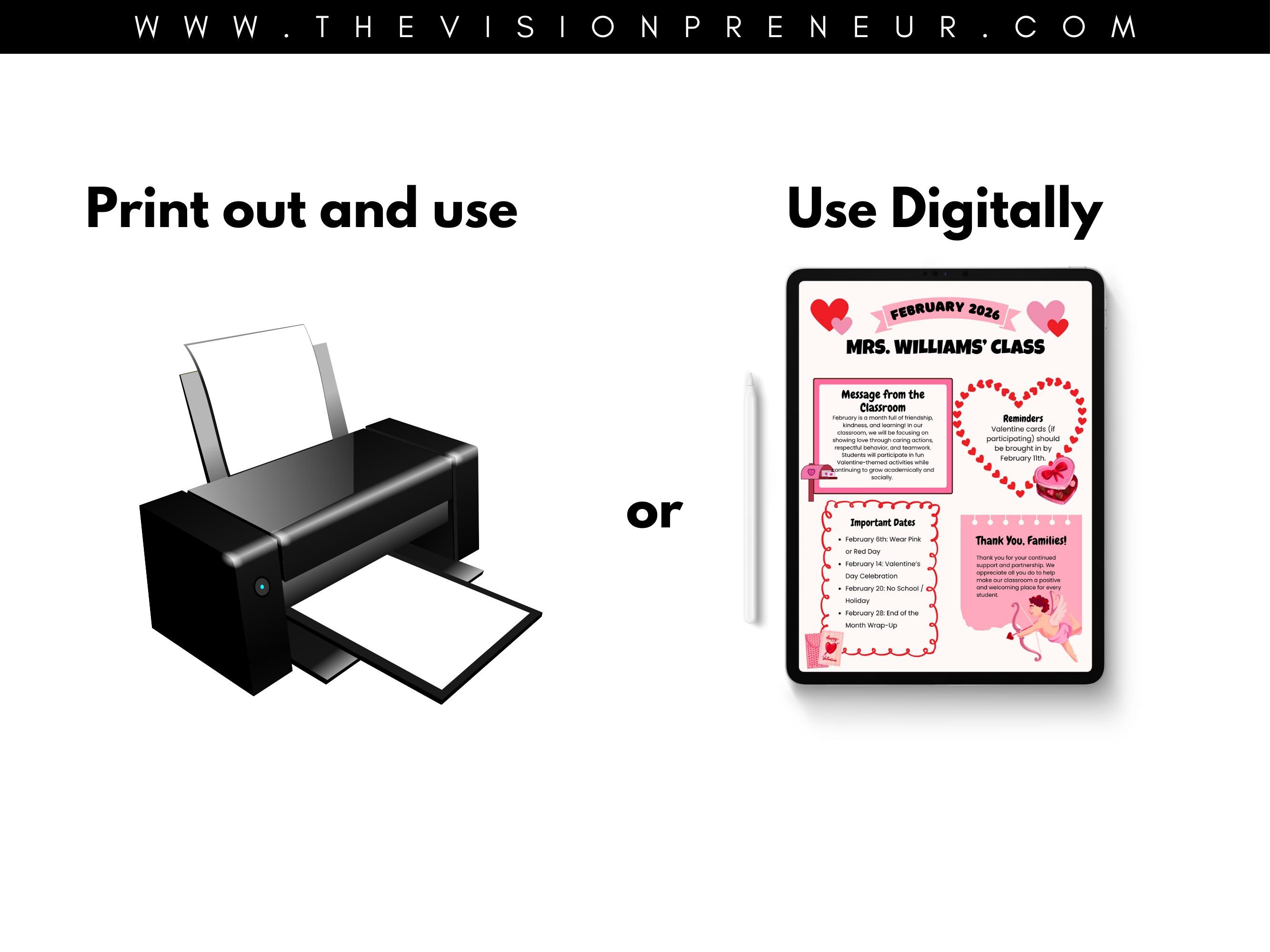 February Classroom Newsletter Template | Valentine’s Day School ...