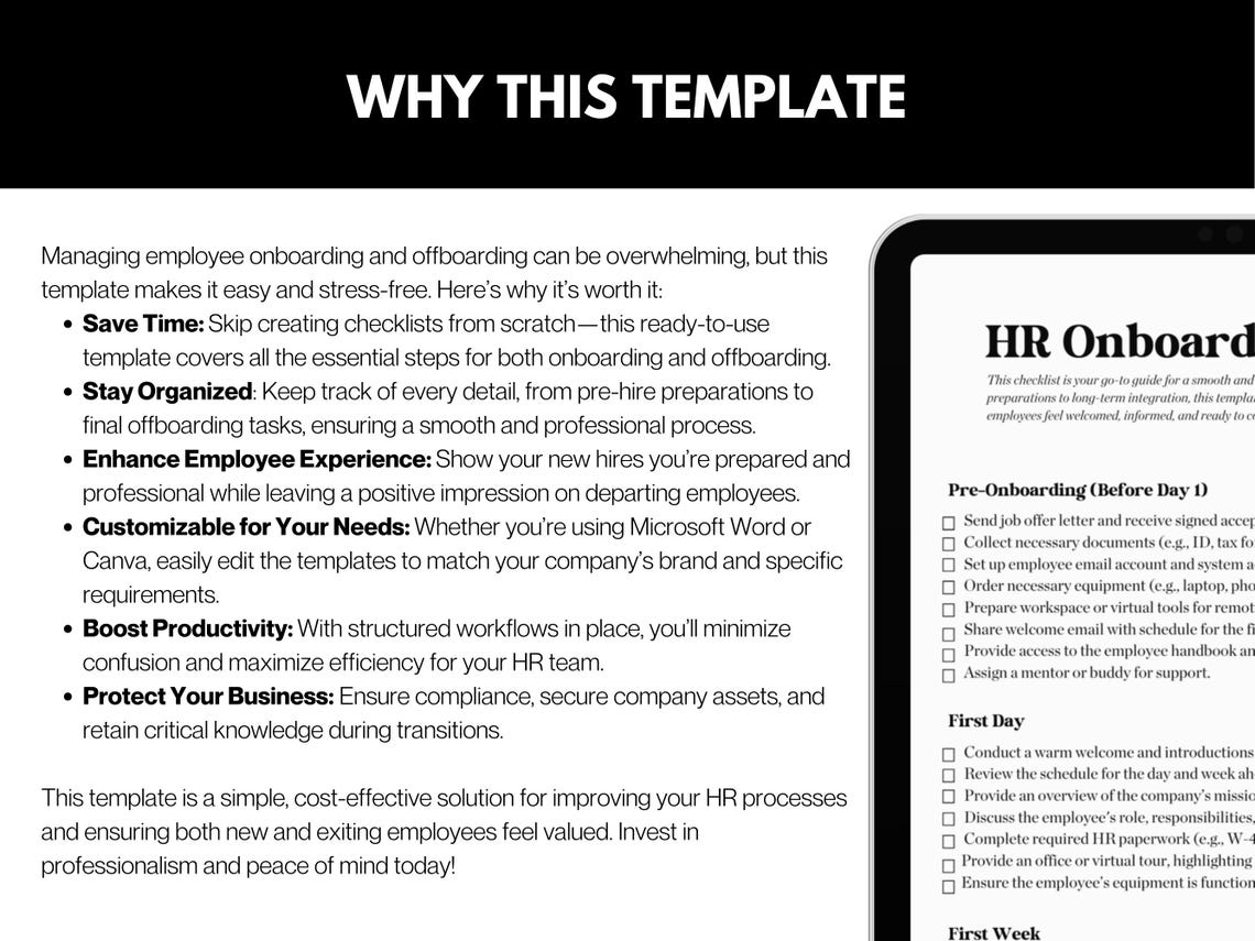 HR Onboarding & Offboarding Checklist Templates: Editable Employee ...