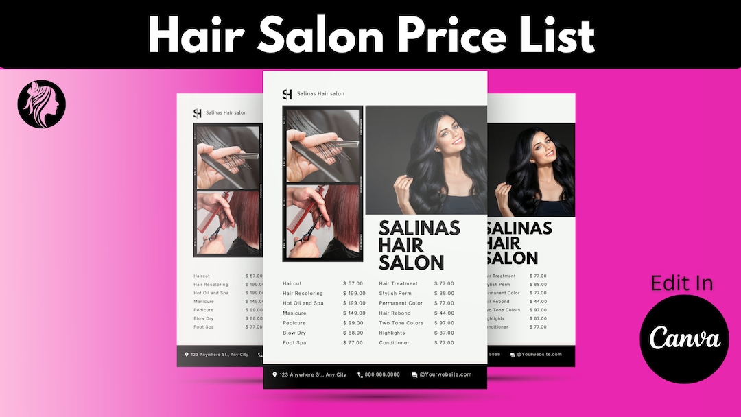 Hair Salon Price List, Hair Salon Price Menu, Price List Template ...