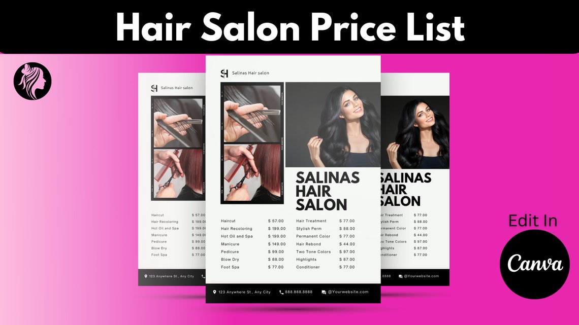 Hair Salon Price List, Hair Salon Price Menu, Price List Template ...